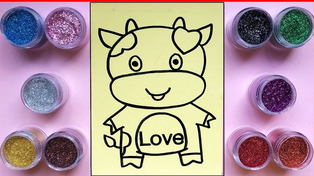 和沙画一样好玩的闪粉画可爱的小奶牛,做法简单,小朋友都喜欢