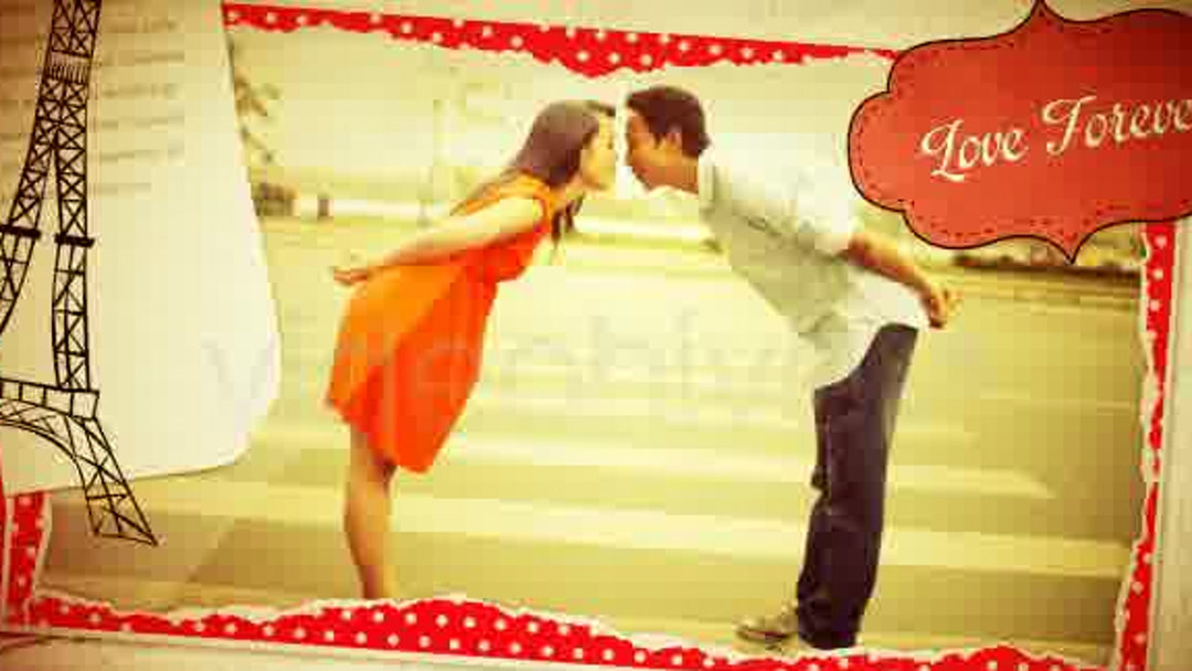 AE模板-情人节婚纱照视频卡通边框特效的幻灯片视频婚礼视频个人或...