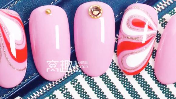 窝趣美甲教程 时尚手绘几何图案
