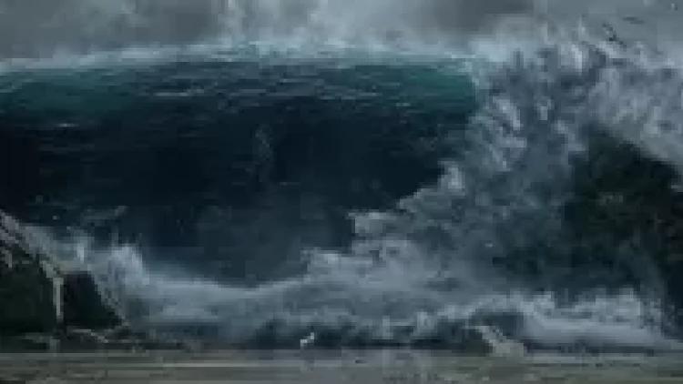 电影:超级大海啸来临之前海水大幅度退潮,场面壮观
