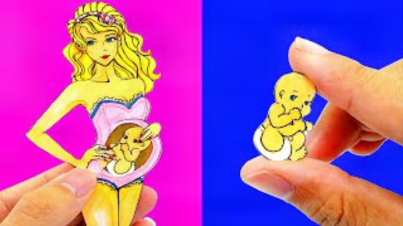 童趣虎卡纸游戏:给芭比娃娃一家图画孕妇装,并搭配