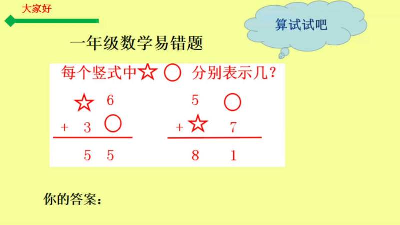 一年级数学易错题,求出每个竖式中五角星和圆的值