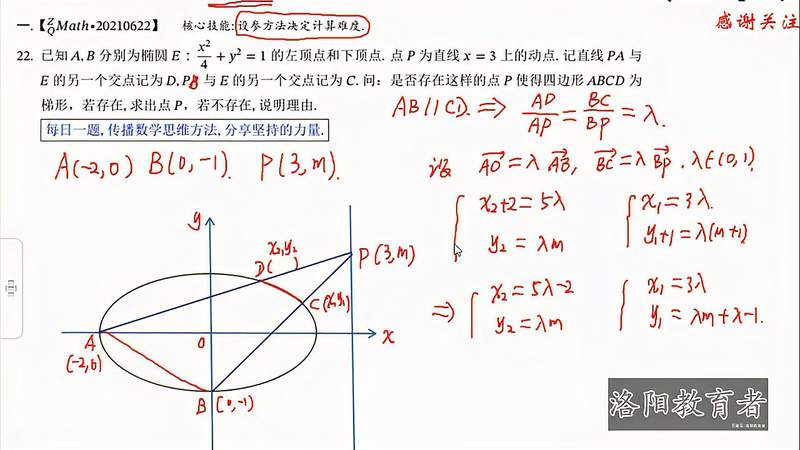 2021年唐山二模压轴秒杀技 定比点差的妙用