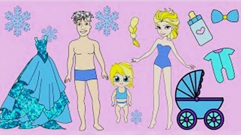 给全家福卡通纸换装秀,穿上2款新衣服美美哒,小朋友很喜欢