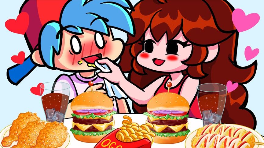 美食小动画:GF和BF一起吃汉堡套餐