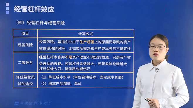 听帮考网中会考试岳贾贾老师讲解经营杠杆与经营风险