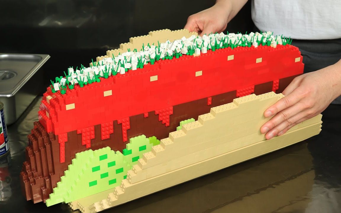 【解压美食】巨大的乐高积木卷饼定格动画烹饪!