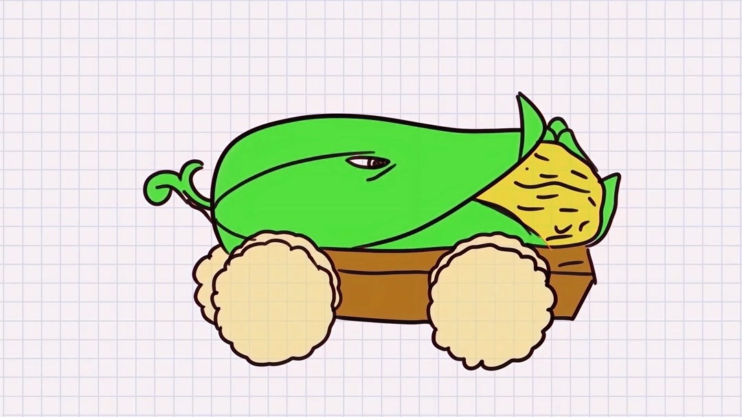 植物大战僵简笔画:画植物大战僵尸中的玉米加农炮简笔画