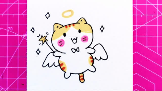 小猫简笔画:这小猫是一只天使吗?