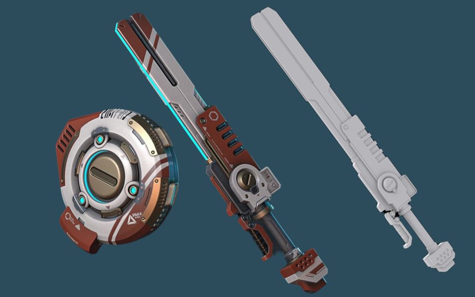 【3DMAX道具制作】科幻武器机械剑与盾,次世代道具建模教程