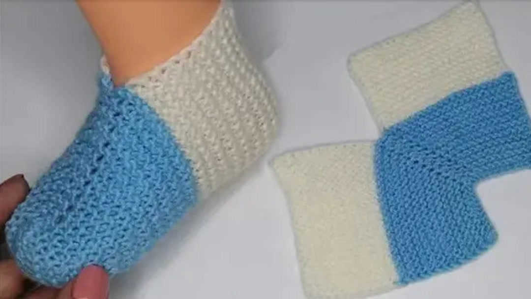 棒针编织轻便舒适的宝宝毛线鞋,简单易织,6分钟就能搞定!