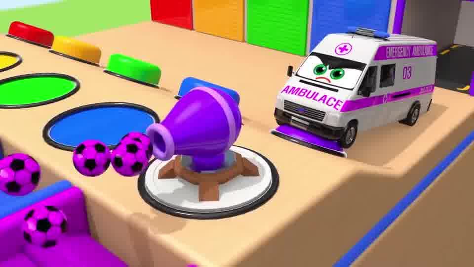 早教益智动画:儿童玩具救护车VS拖拉机奇趣足球与儿歌