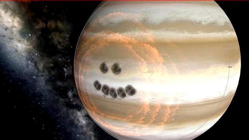 当地球以及其他天体都撞击了木星,并且给木星留下了微笑的伤疤