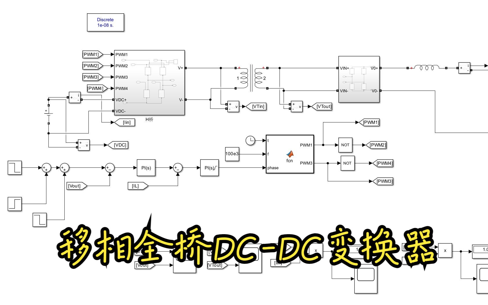 电力电子仿真:移相全桥DC-DC变换器
