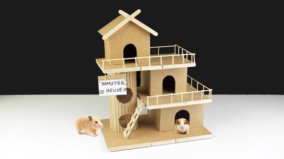 趣味DIY,牛人教你用硬纸板和冰棒棍制作仓鼠宠物屋,难度并不大