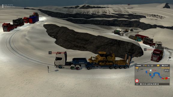 欧洲卡车模拟2-冰岛雪地成了国人网红路了,车多重载难上坡