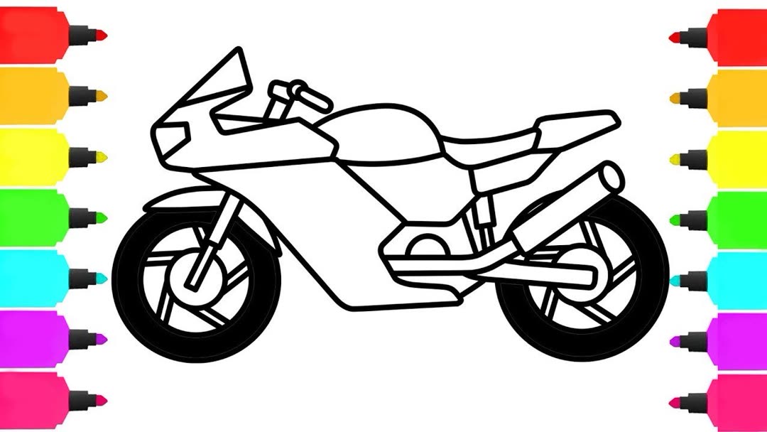 豪华摩托车的简笔画 儿童艺术绘画