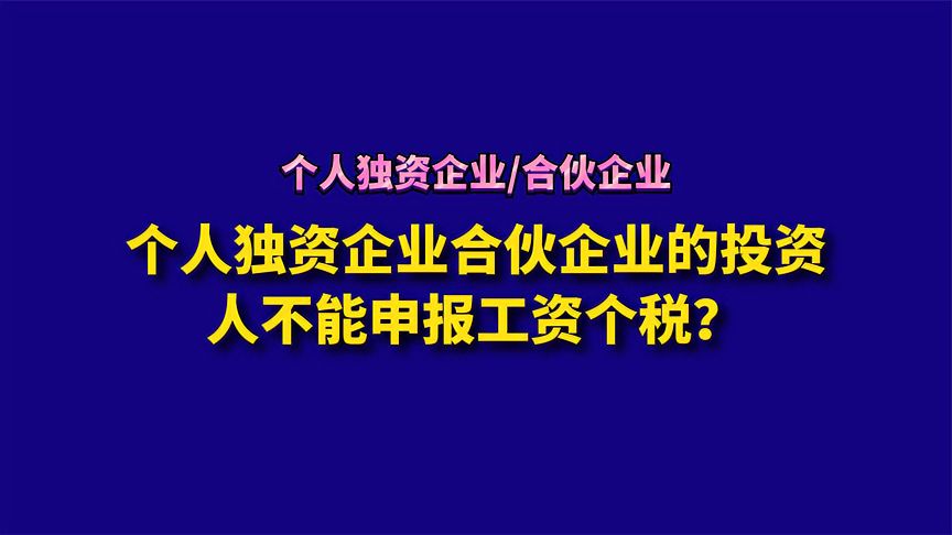 个人独资企业/合伙企业的投资人不能申报工资个税?