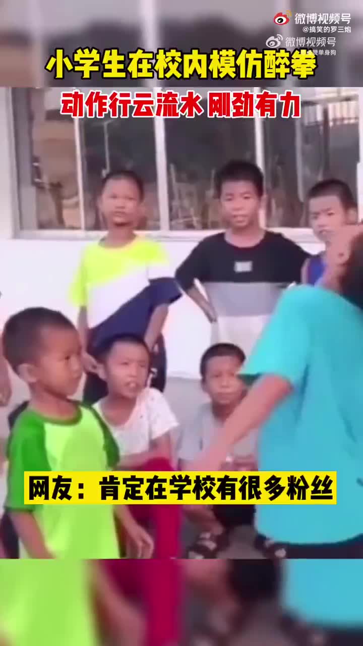 小学生在学校模仿醉拳,动作行云流水刚劲有力!