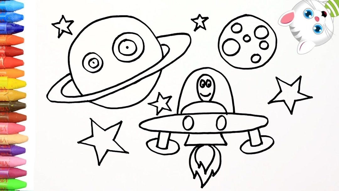 画画教学:儿童画画,如何画太空飞船, 如何绘画和颜