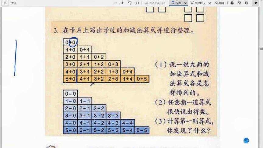 人教版数学一年级数学第16课加分表和减法表