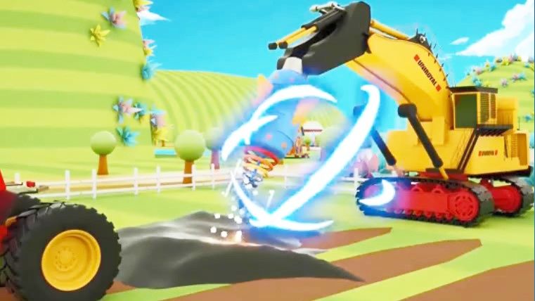 工程车动画:拖拉机耕地遇上大石头,超级工程车帮忙钻开大石头