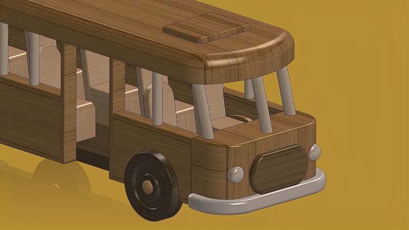 一款木艺迷你巴士玩具模型三维动画,这手工真是棒棒的