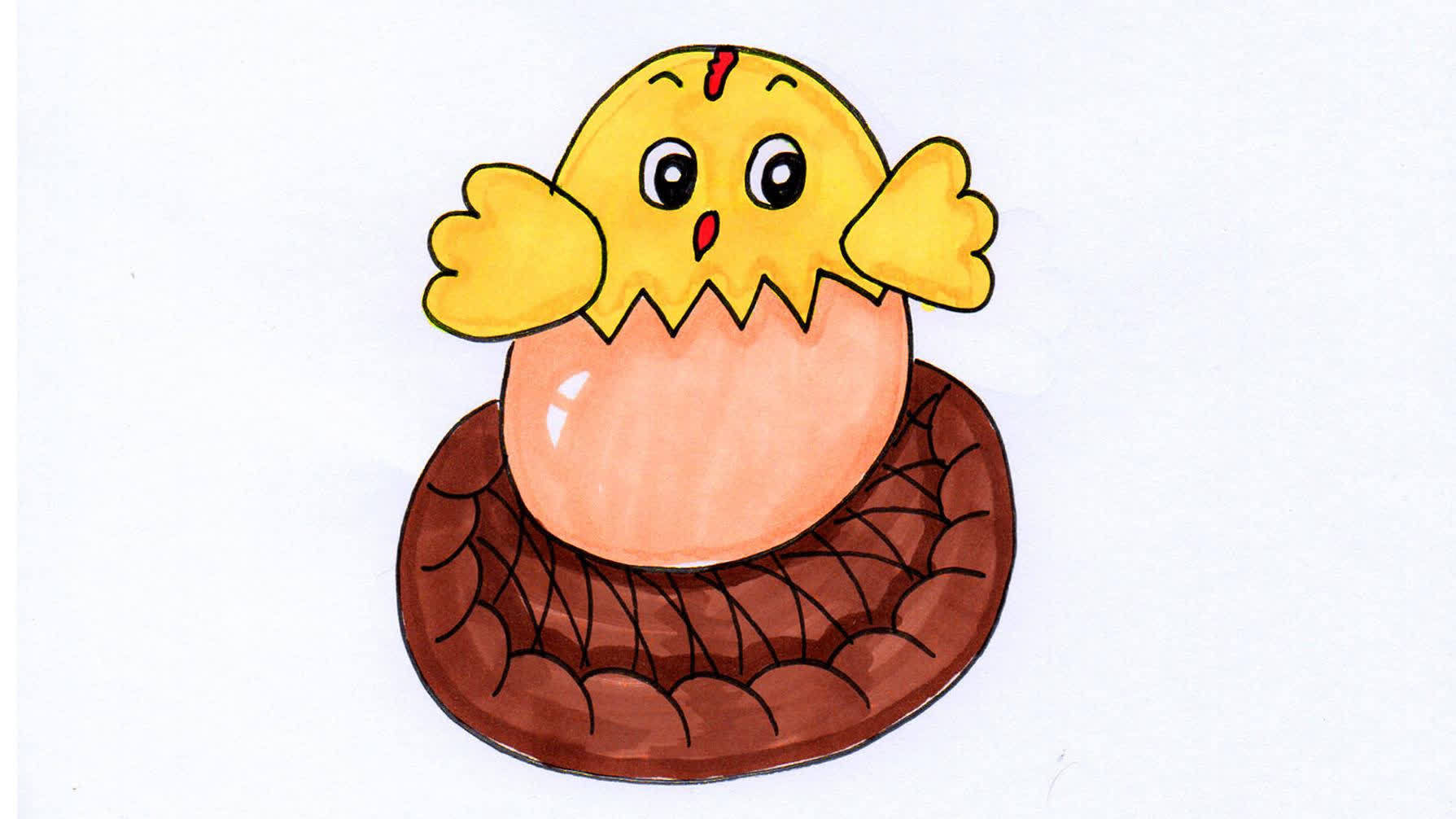 V视宝贝乐园:破壳而出的小鸡简笔画