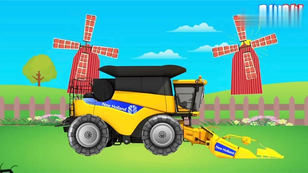260亲子早教益智动画,组装收割机收获水稻,拖拉