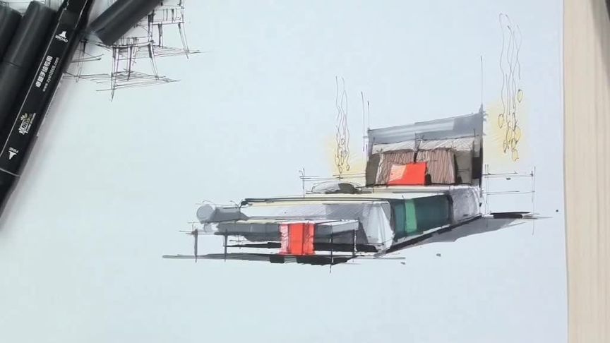 室内单体床线稿加上色#室内设计 #绘画绘画绘画 #手绘