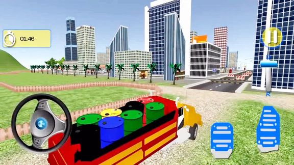 模拟驾驶卡车运输木箱油桶小游戏