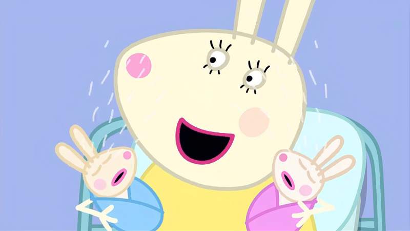 双胞胎宝宝顺利出生兔妈妈很高兴,趣味卡通儿童简笔画