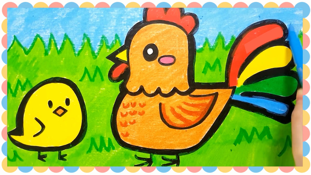 儿童艺术绘画教育 小鸡和母鸡
