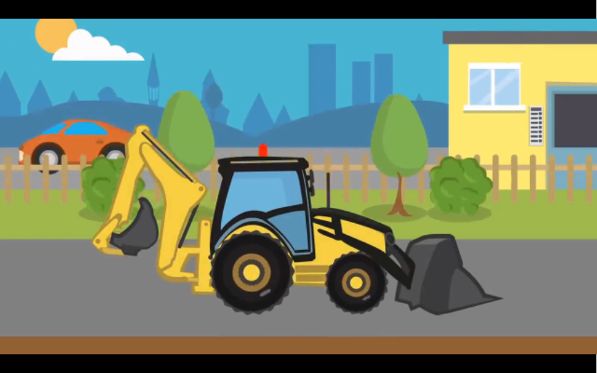 工程车动画 各种工程车修路建房子 挖土机翻斗车推土机铲车