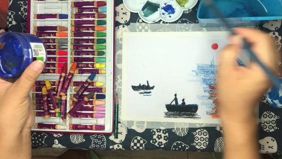 致敬莫奈的日出印象#在家画 #在家画画 #水彩手绘 #绘画教程