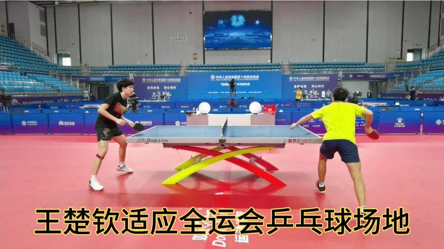 王楚钦适应全运会乒乓球场地!