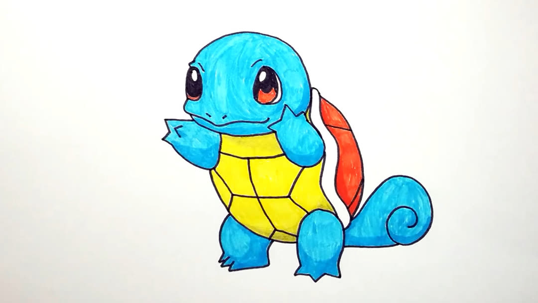 两分钟学会画神奇宝贝里的杰尼龟,简单易学的儿童手绘教程
