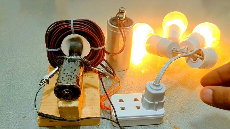 用电容器连接电机制作220v发电器