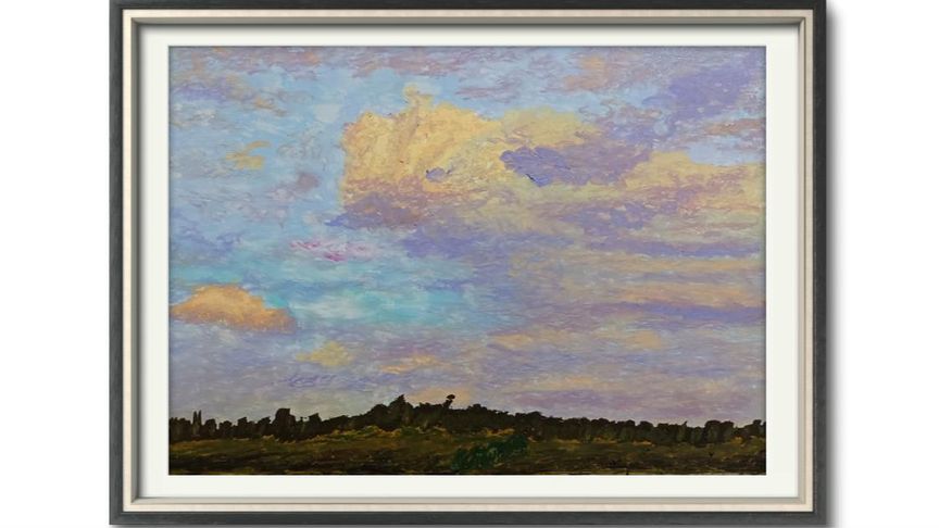 陪我一起看晚霞-油画棒手绘