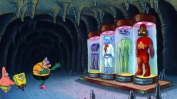 海绵宝宝 海绵宝宝相当超级英雄,美人鱼战士向他介绍了新服装