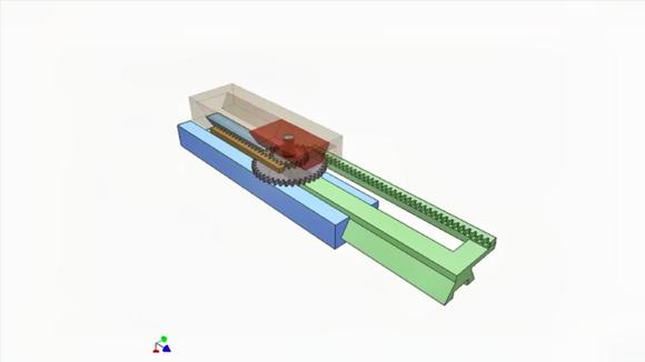 [机械原理动图]齿轮齿条驱动,增加行程运行原理-机械设计经典