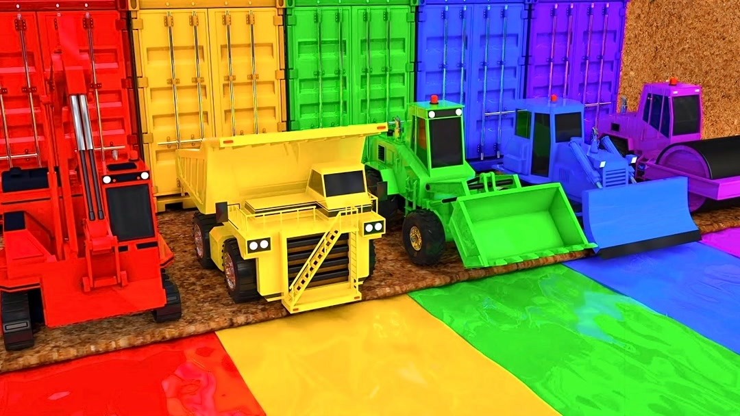 彩色工程车益智卡通 挖掘机大卡车大货车出动