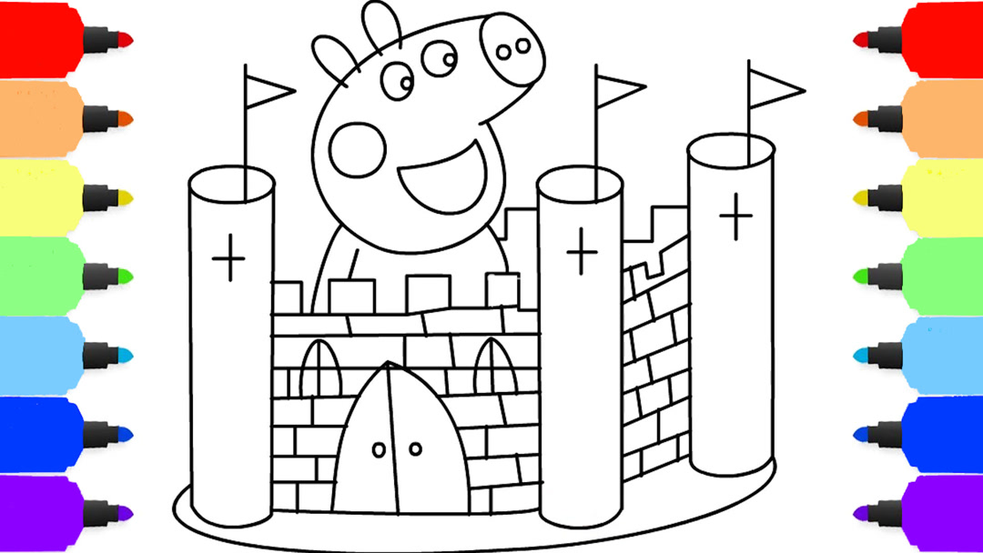 佩奇和城堡的简笔画 有颜色的彩色画