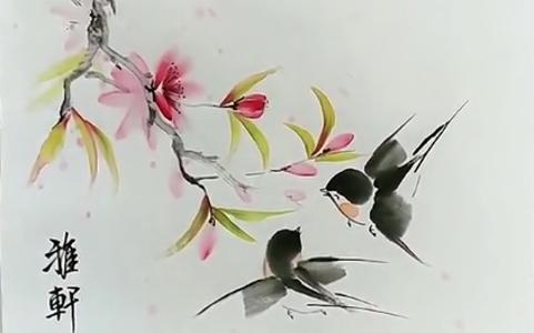 水墨写意燕子花鸟画!