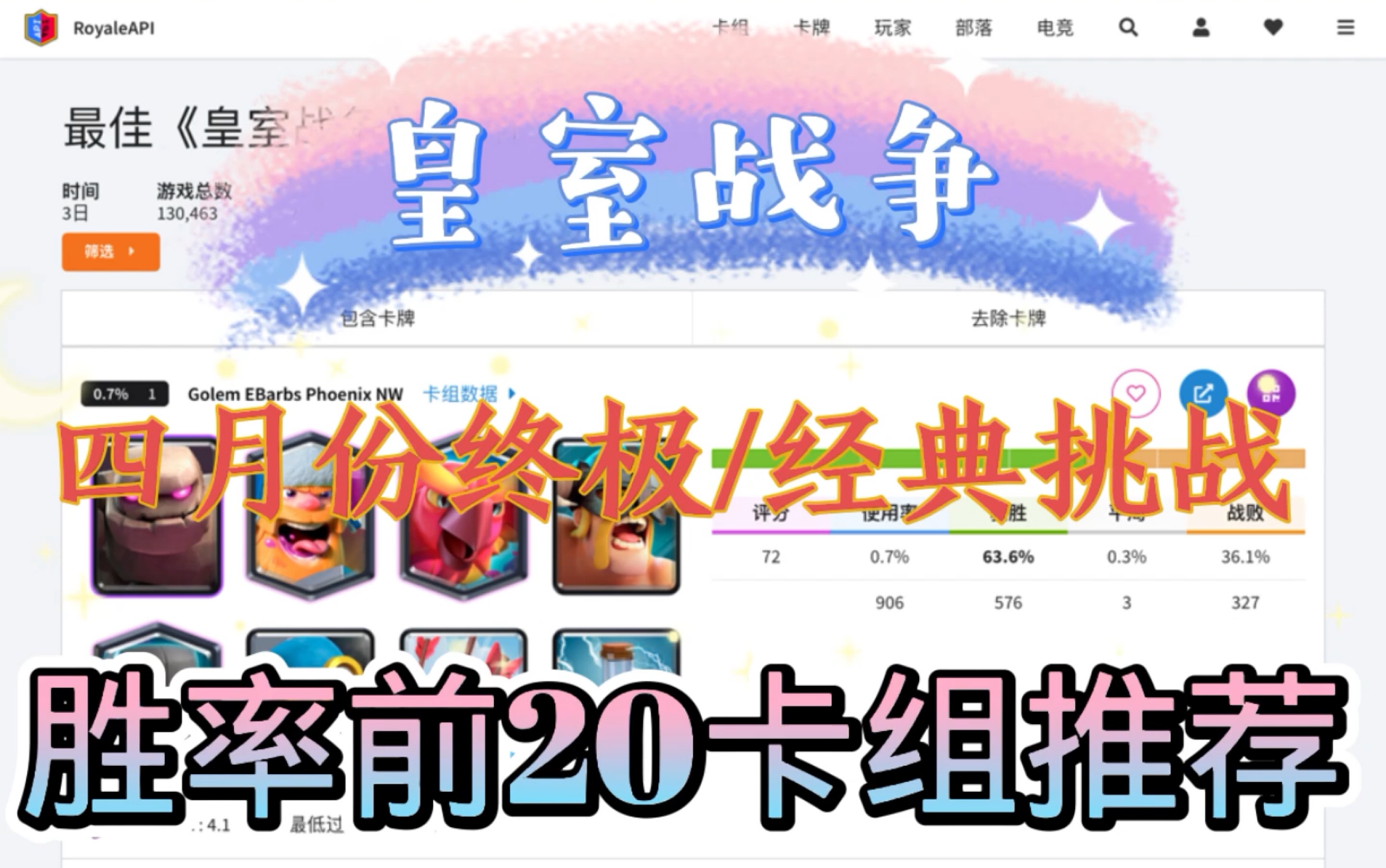 皇室战争:4月份经典/终极挑战胜率前20的卡组推荐!