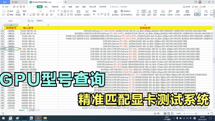 显卡维修教程:GPU型号与销售型号准确查找,精准匹配测试系统!