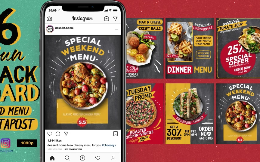 AE模板-6套竖屏动态封面排版海报设计模板美食综艺频道节目片头...