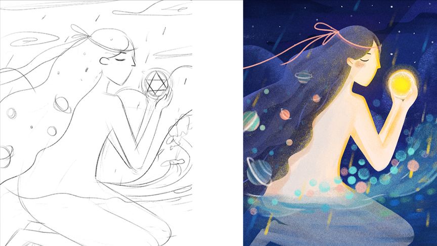 ps板绘插画,创意扁平人物小场景详细绘制过程