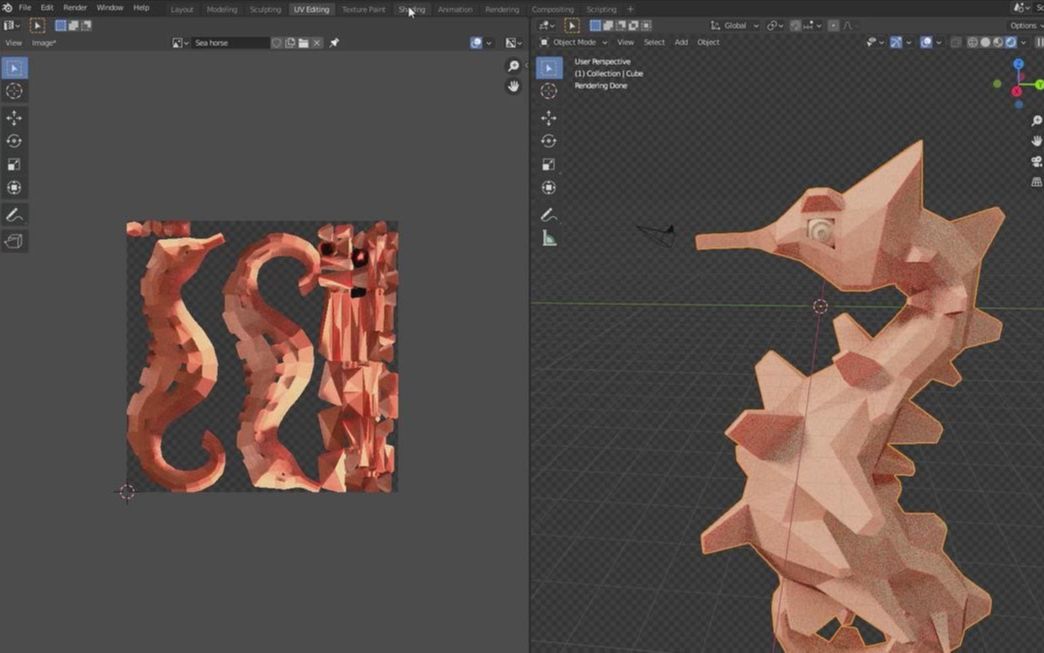 【Blender】Blender边做边学:创建海马低模(中英双字)