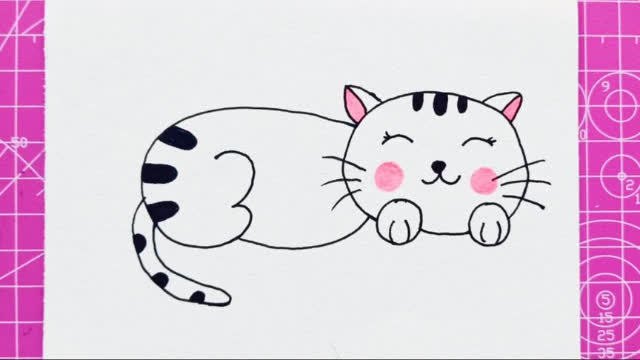 小猫简笔画,这睡得也太香了吧!,亲子简笔画教学!